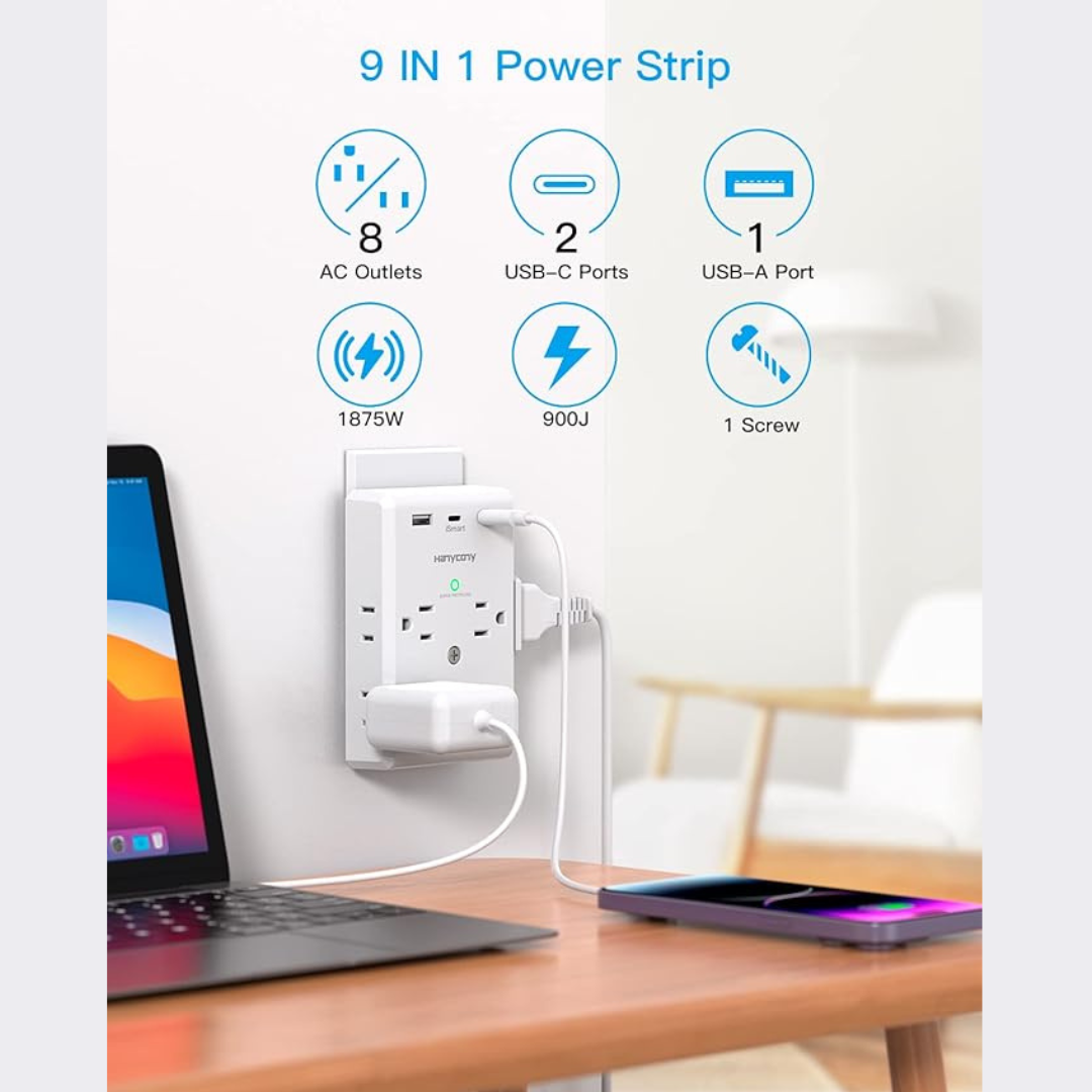 Extensor De Toma De Corriente Múltiple Con Puertos Usb C Smart Home